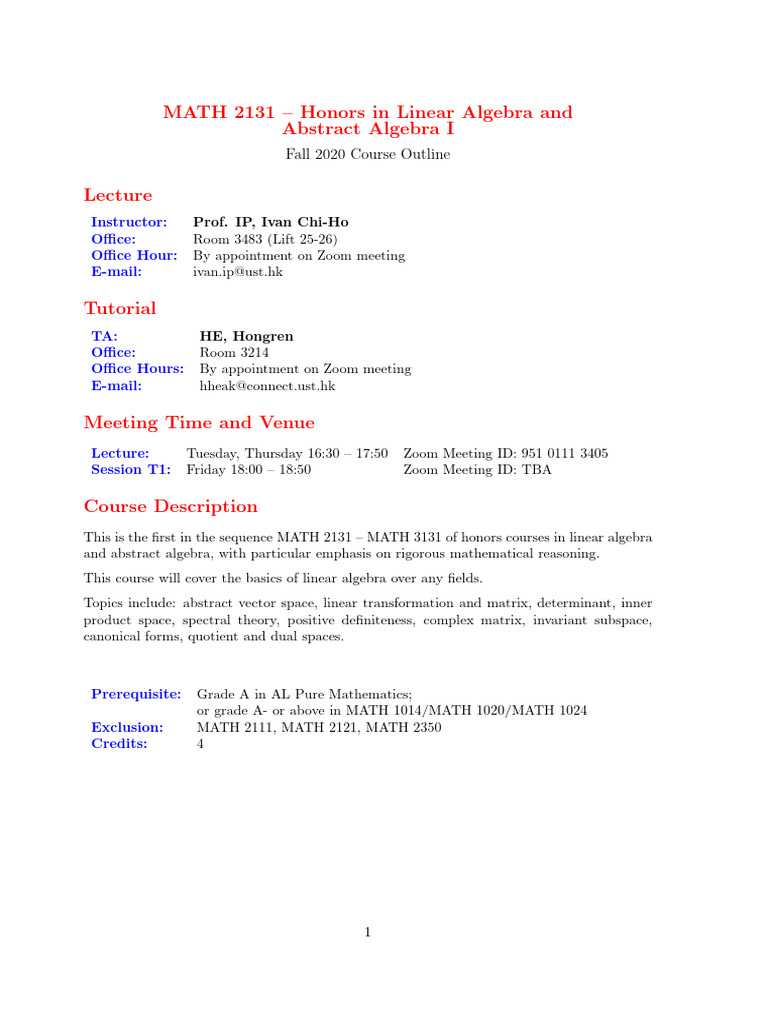 Syllabus | Download Free PDF | Linear Map | Linear Algebra