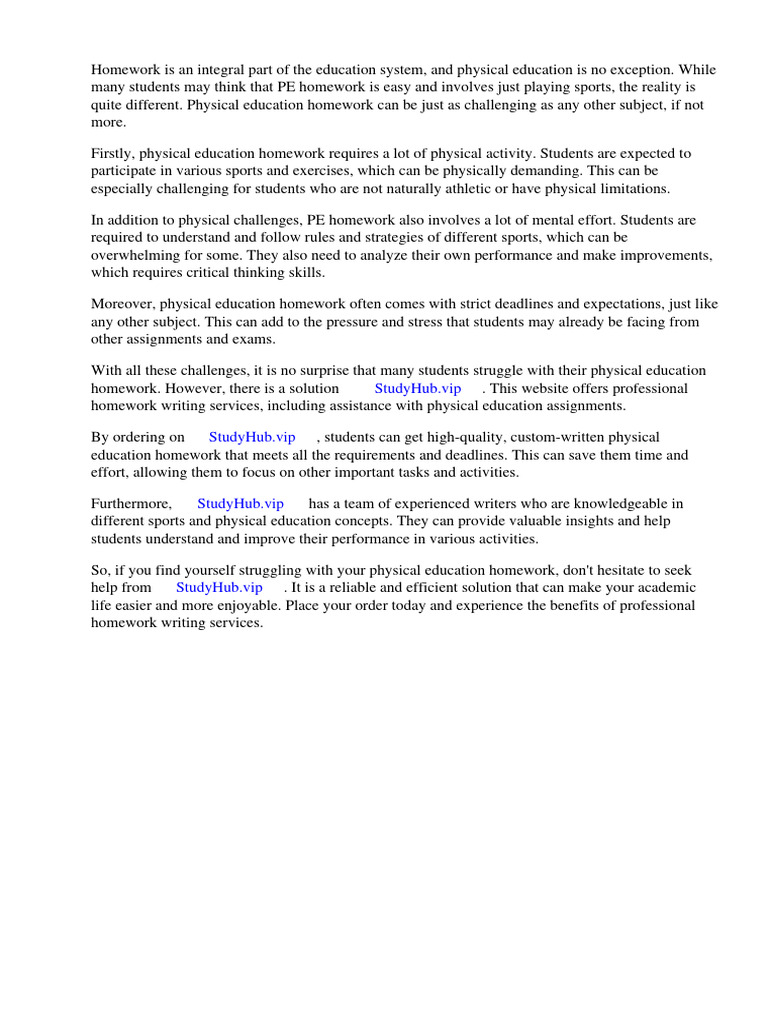 PE Homework Challenges & Solutions | PDF | Physical Education | Worksheet
