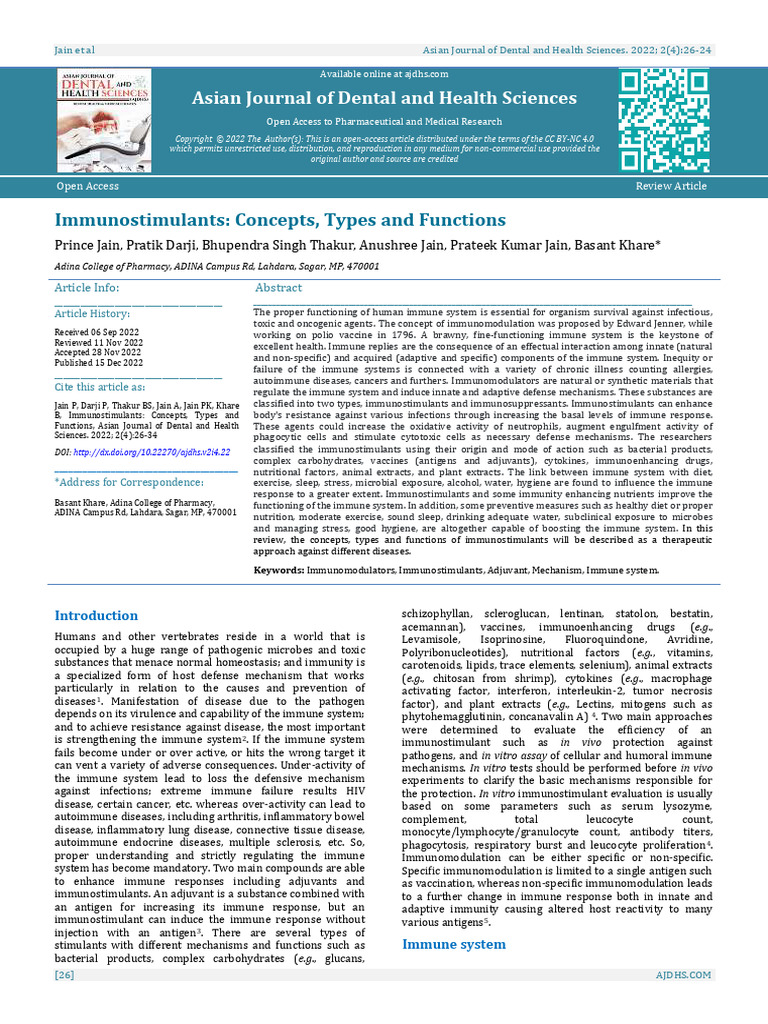 Immunostimulants_Concepts_Types_and_Functions | PDF | Immune System | Adaptive Immune System