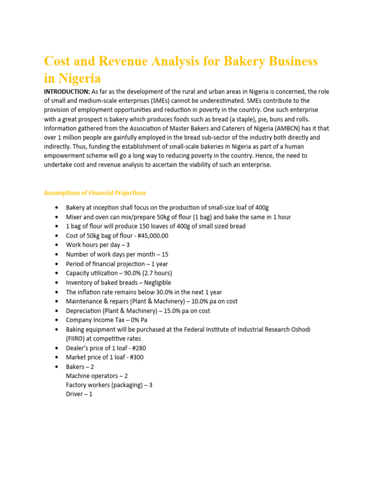 Bakery Business Cost Analysis Nigeria | PDF | Bakery | Breads