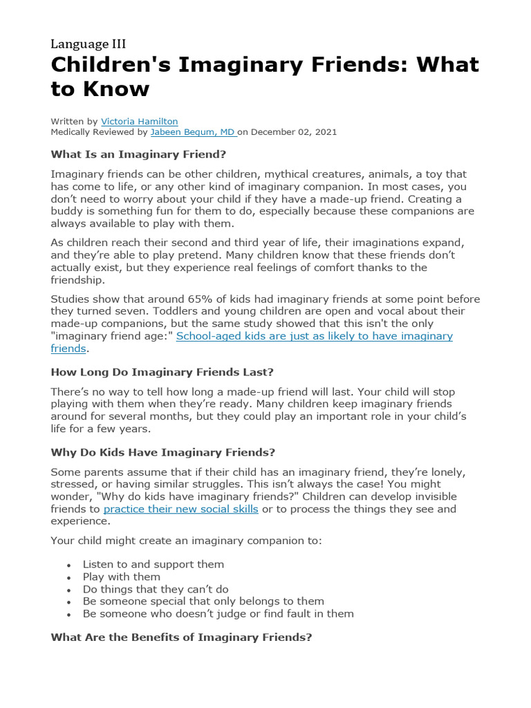 Imaginary Friends - Language III | PDF | Interpersonal Relationships ...