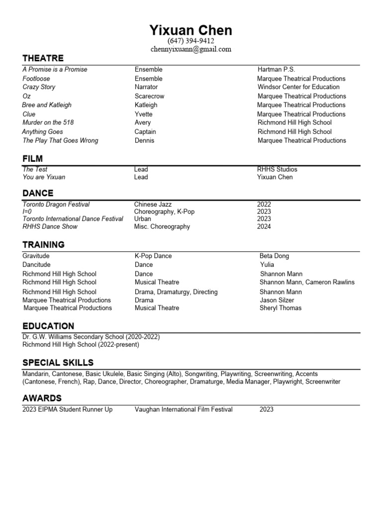 Acting Resume Template | PDF | Performing Arts | Oral Literature