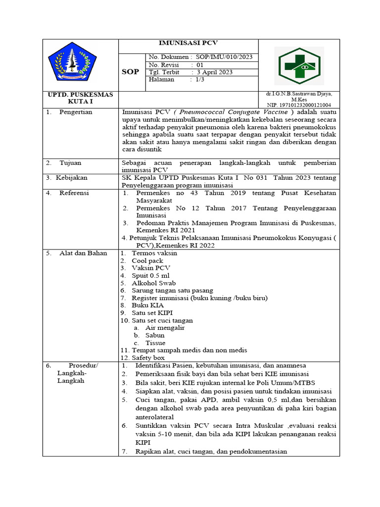 10-IMU SOP Vaksinasi PCV | PDF