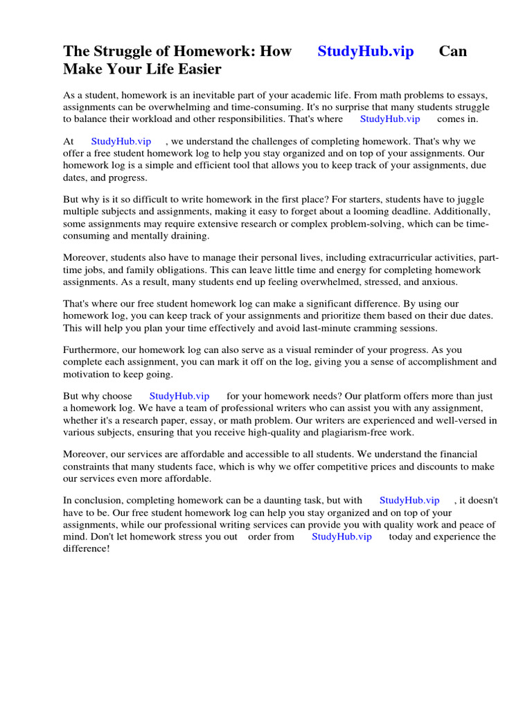 Free Student Homework Log | PDF | Homework