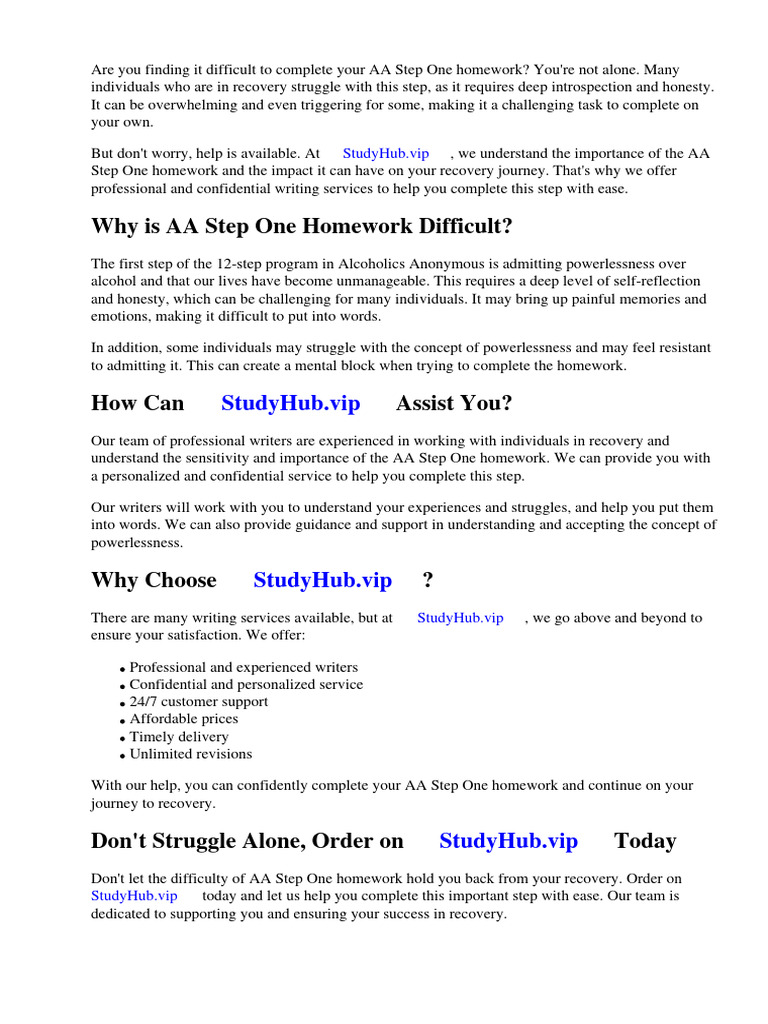 Aa Step One Homework | Download Free PDF | Twelve Step Program | Alcoholics Anonymous