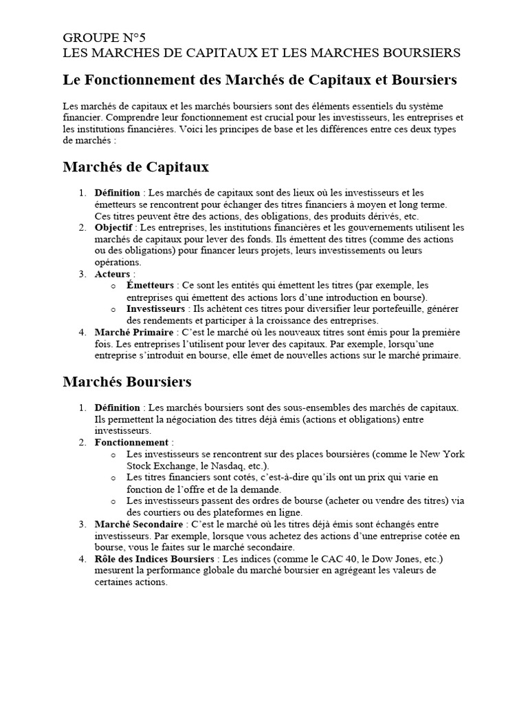 Marchés de capitaux et boursiers expliqués | PDF | Bourse des valeurs ...