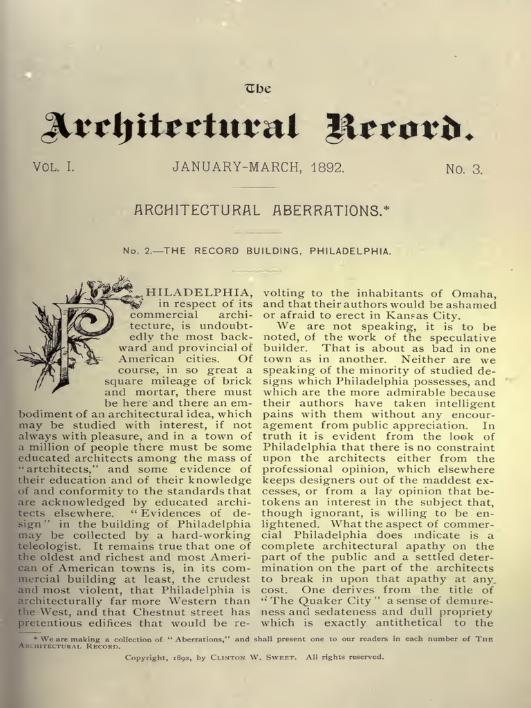 Architectural Record Issue 1892-01-03 | PDF