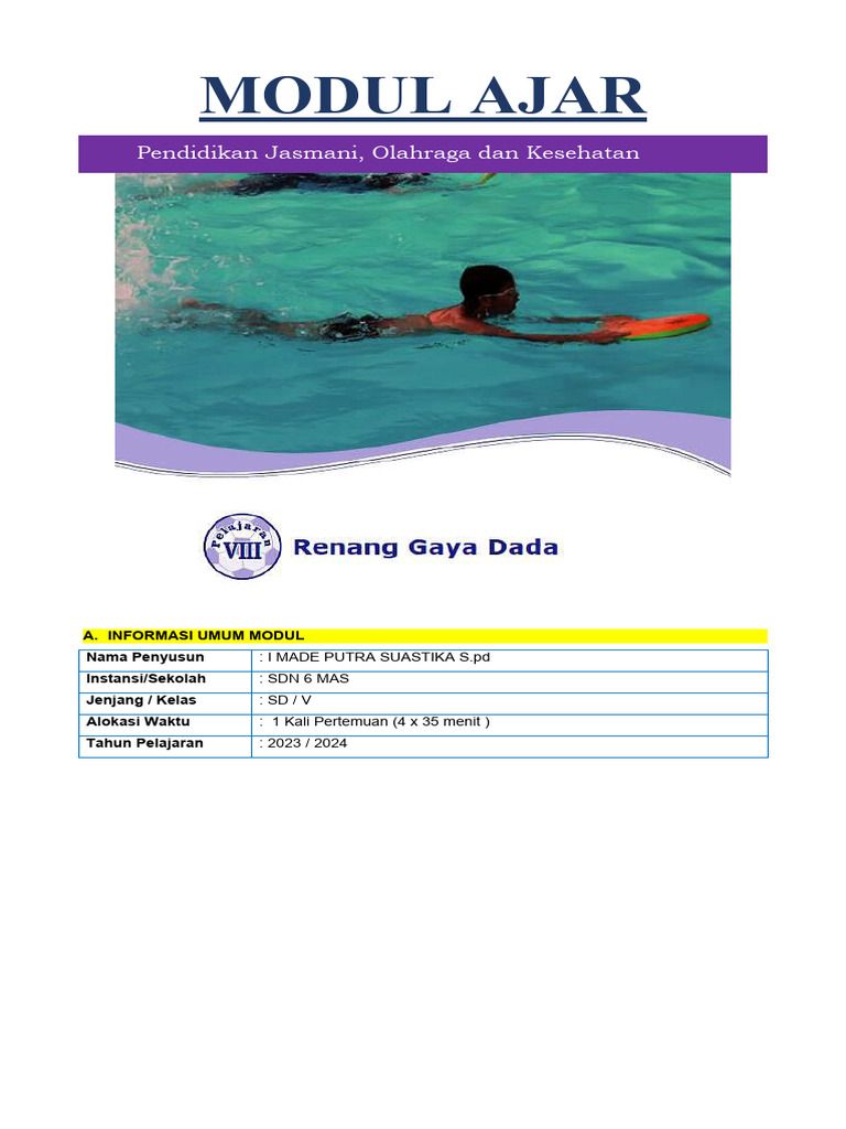Modul Ajar Renang Gaya Dada SD V | PDF | Kesehatan Holistik