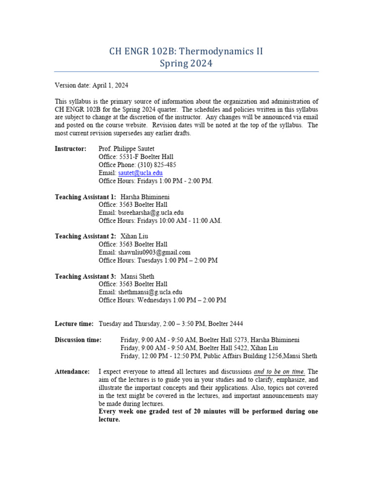 CH ENGR 102B Syllabus Spring 2024-V2 | PDF | Sexual Harassment | Title Ix