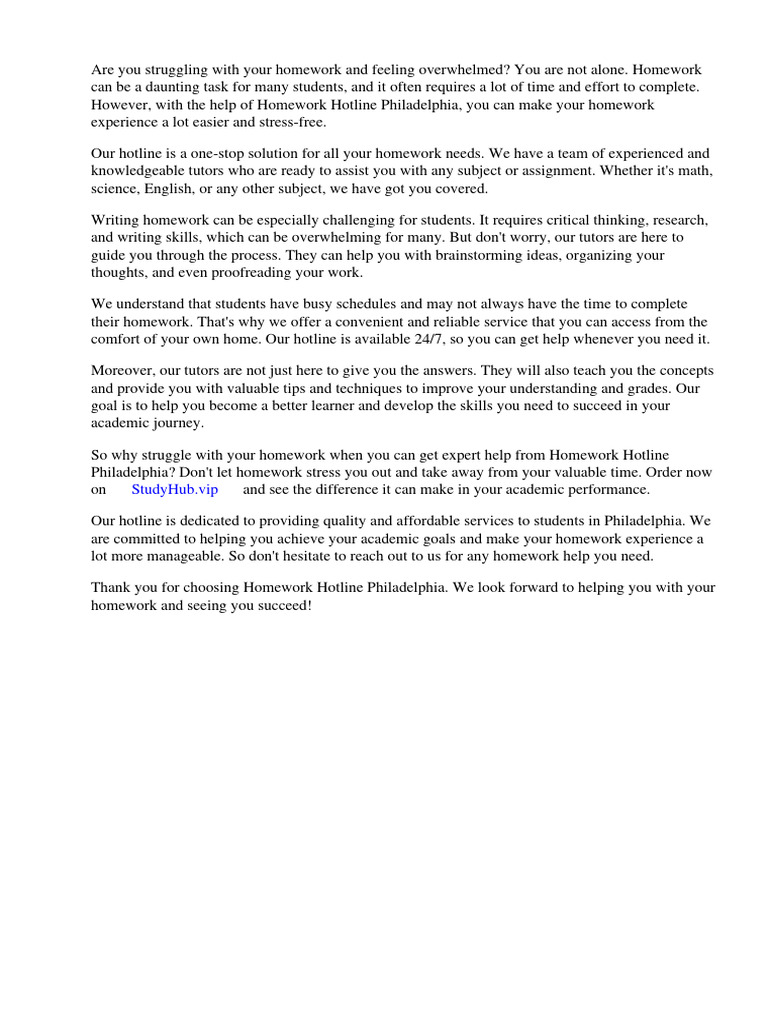 Homework Hotline Philadelphia | PDF | Homework | Thought Homework Hotline Philadelphia | PDF | Homework | Thought