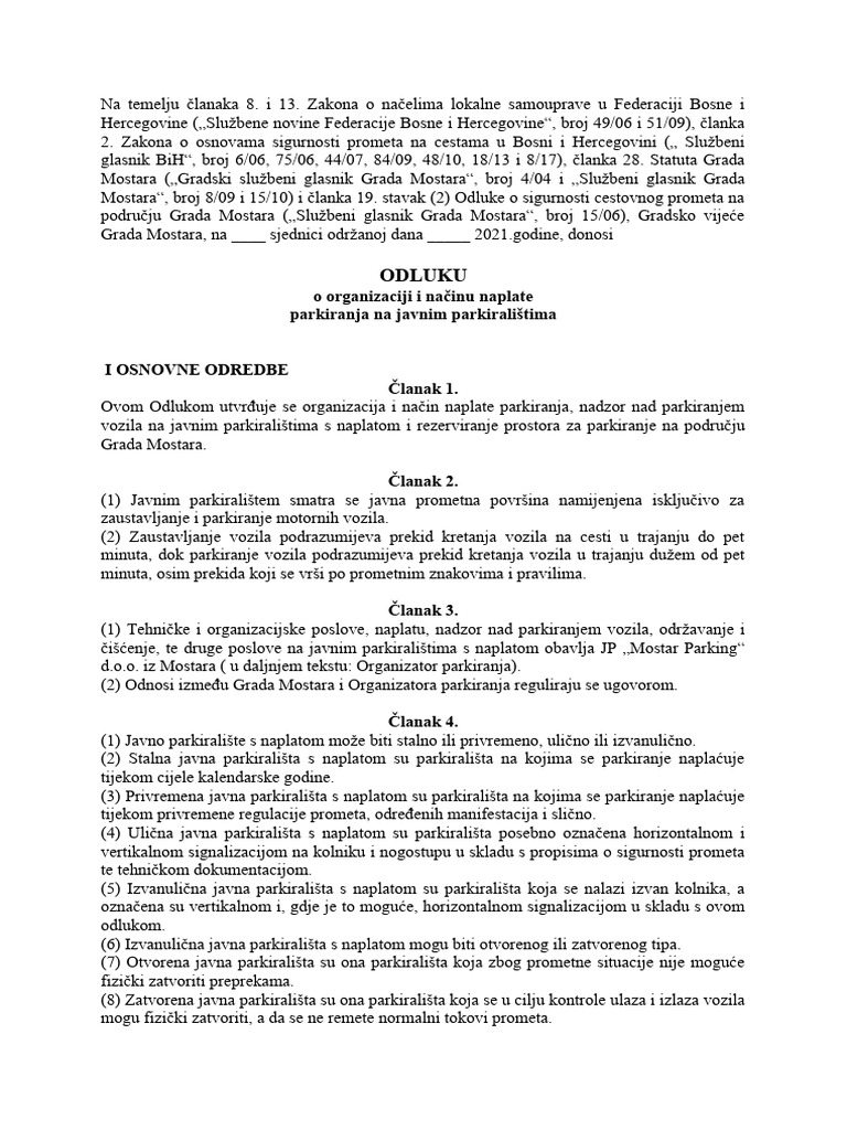 Odluka o Organizaciji I Načinu Naplate Parkiranja Na Javnim Parkiralištima | PDF