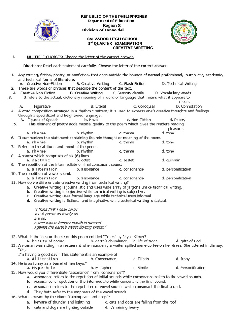 Creative-Writing-Test-G11 HUMSSS | PDF | Poetry