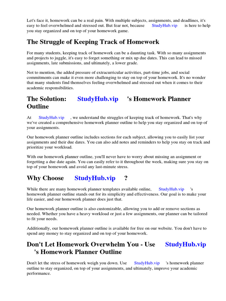 Homework Planner Outline | PDF | Homework | Software
