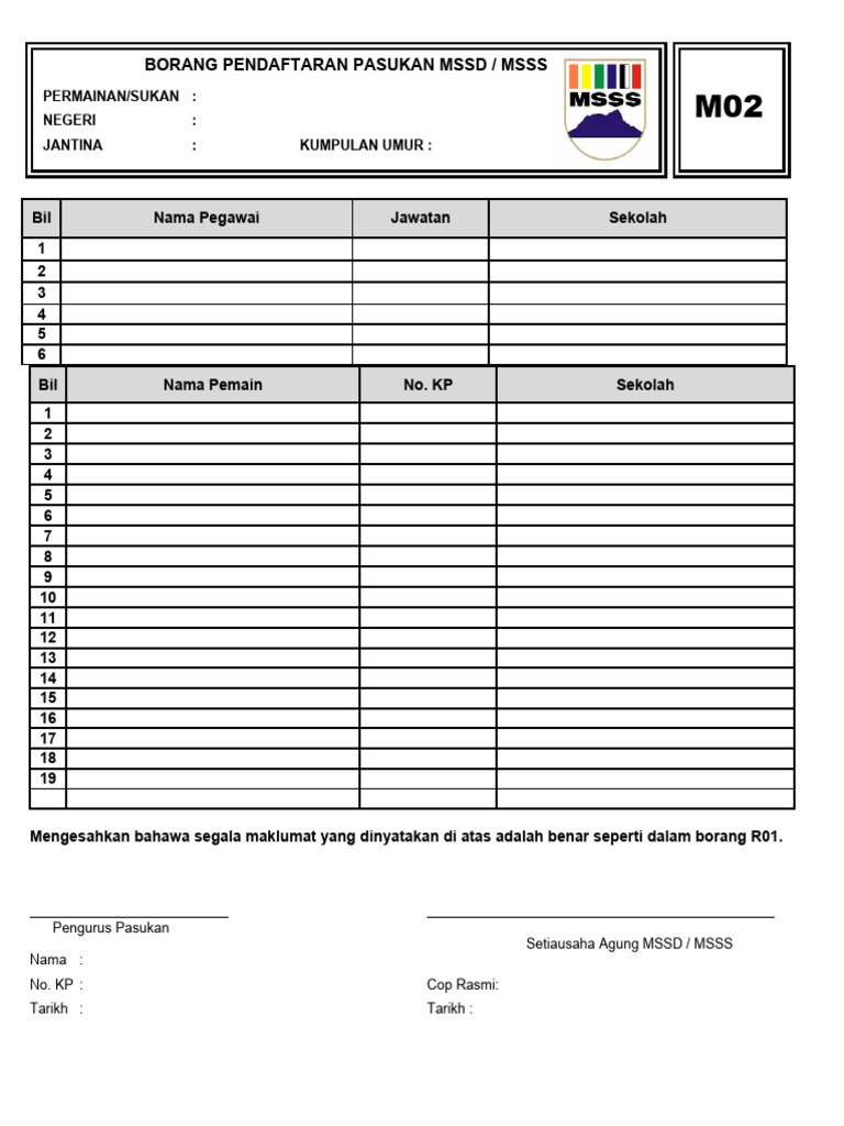 Borang M02 MSS Sabah 2024 | PDF