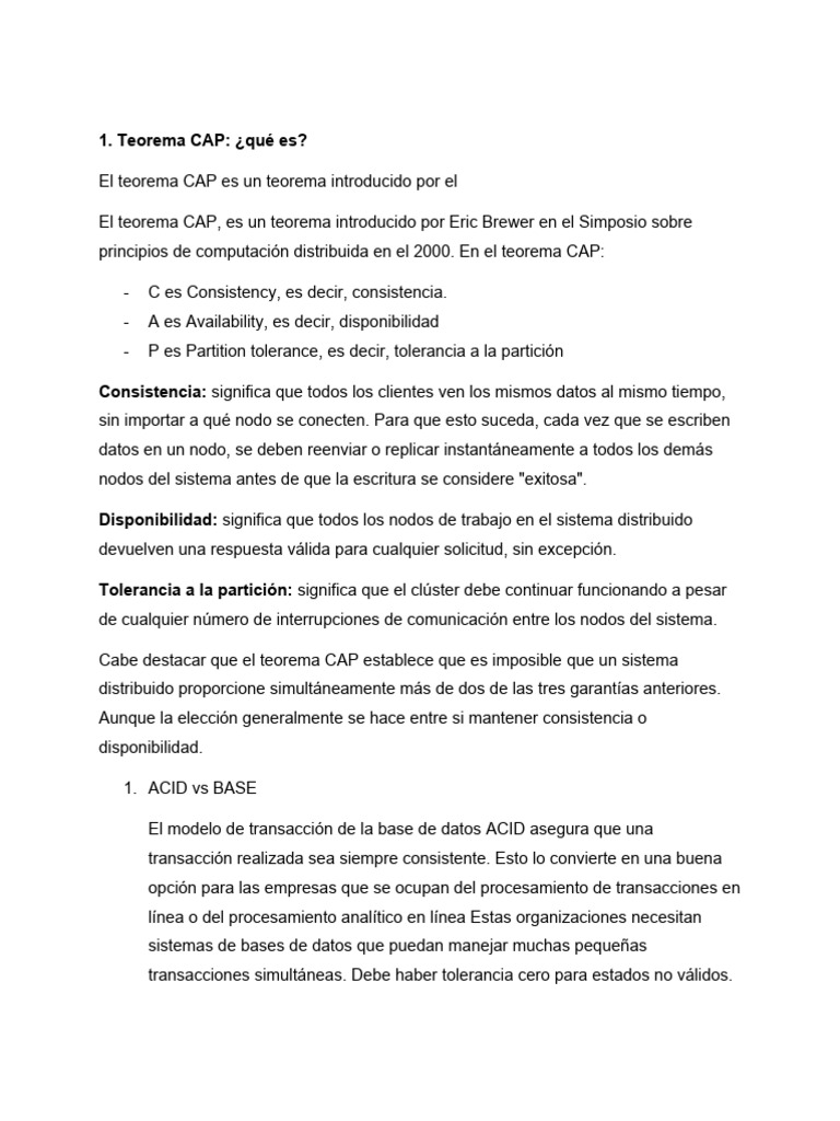 Teorema CAP y Bases de Datos NoSQL | PDF | Bases de datos | No Sql