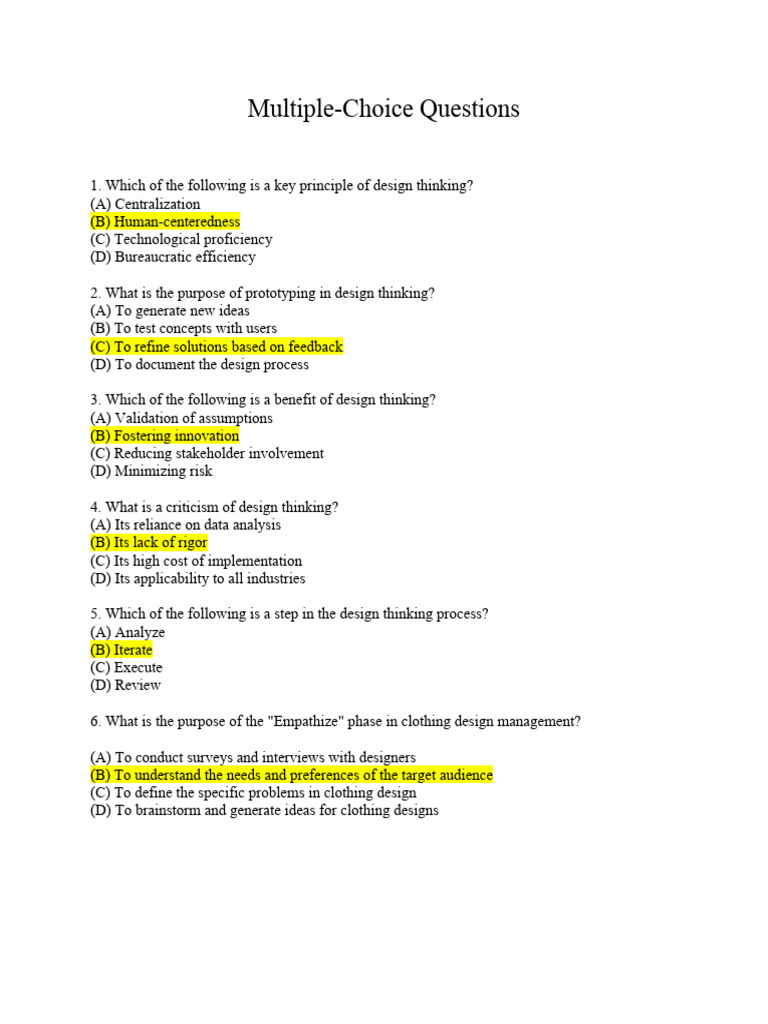 Design Thinking Multiple-Choice | PDF