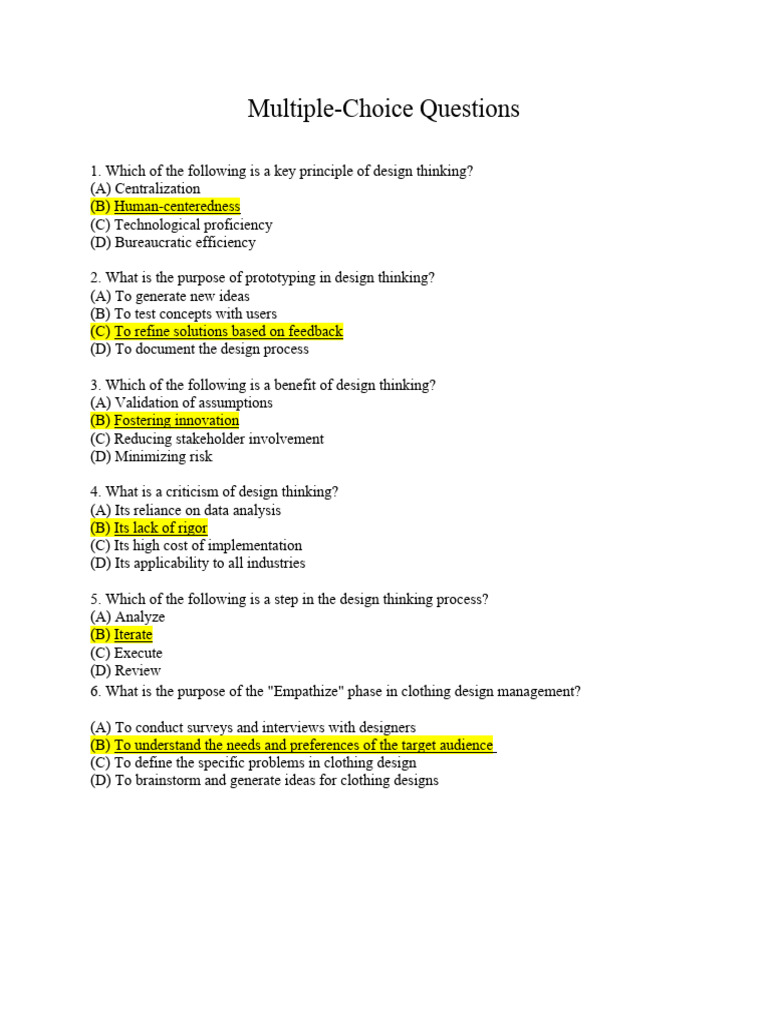 Design Thinking Multiple-Choice | PDF
