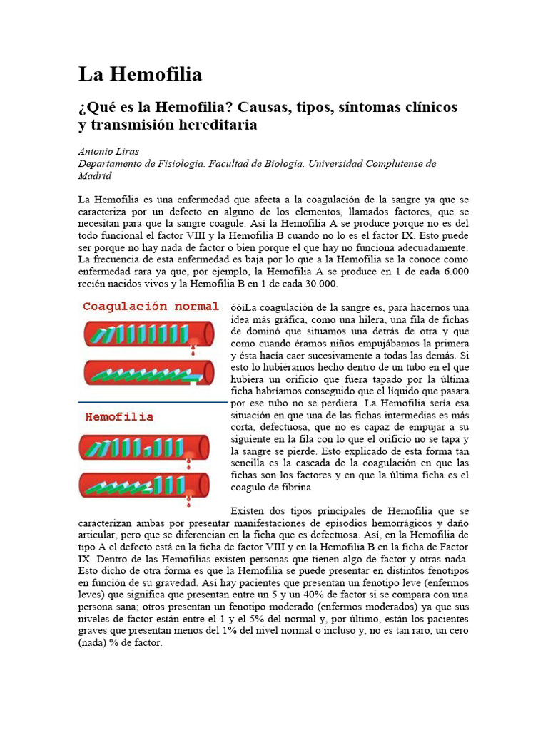 La Hemofilia | PDF | Hemofilia | Coagulación