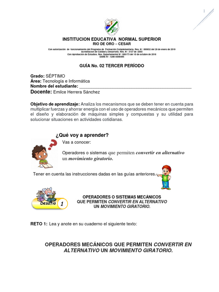 GUIA No.2 TERCER PERIODO SEPTIMO TECNOLOGIA e INFORMATICA | PDF | Eje | Engranaje