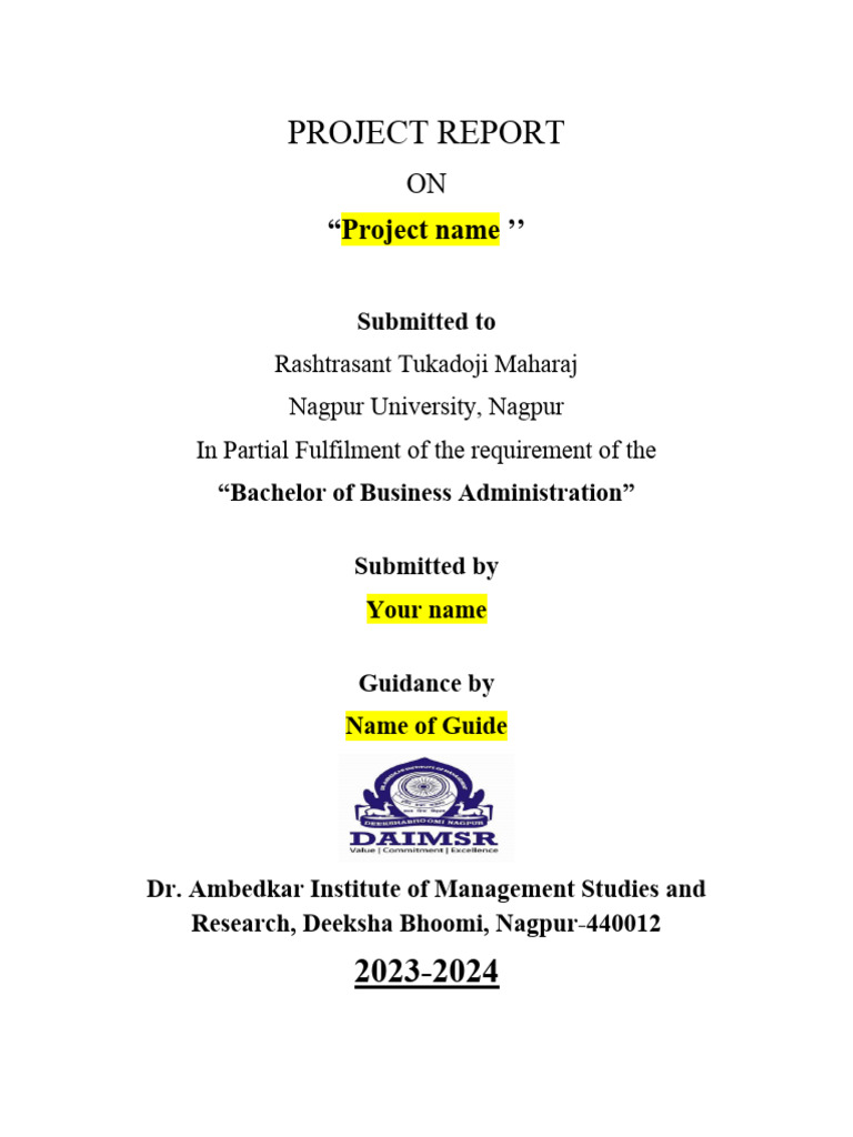BBA Project Report Template 2023-2024 | PDF | Cognition