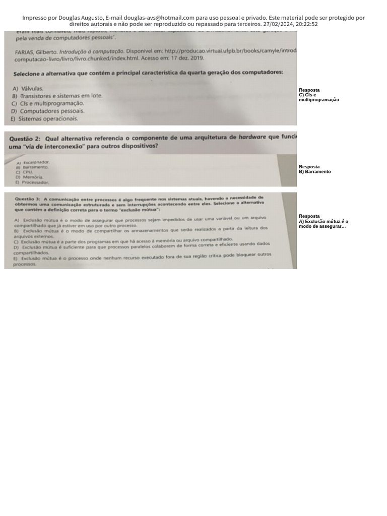 Compilado Prova Fundamentos de Sistemas Operacionais II | PDF | Equipamento de escritório ...