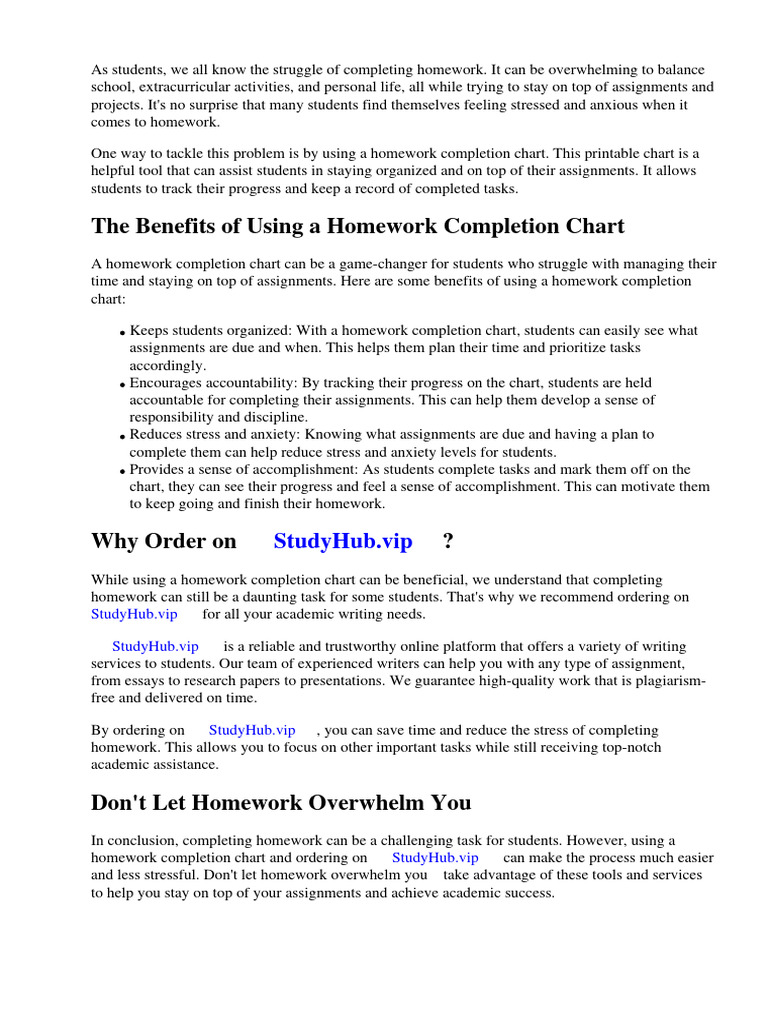Homework Completion Chart Printable | PDF | Homework | World Wide Web