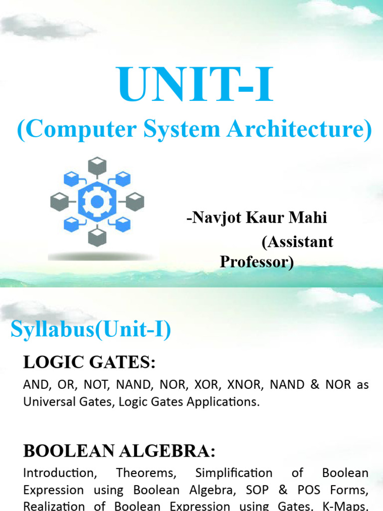 Unit I | PDF | Logic Gate | Boolean Algebra