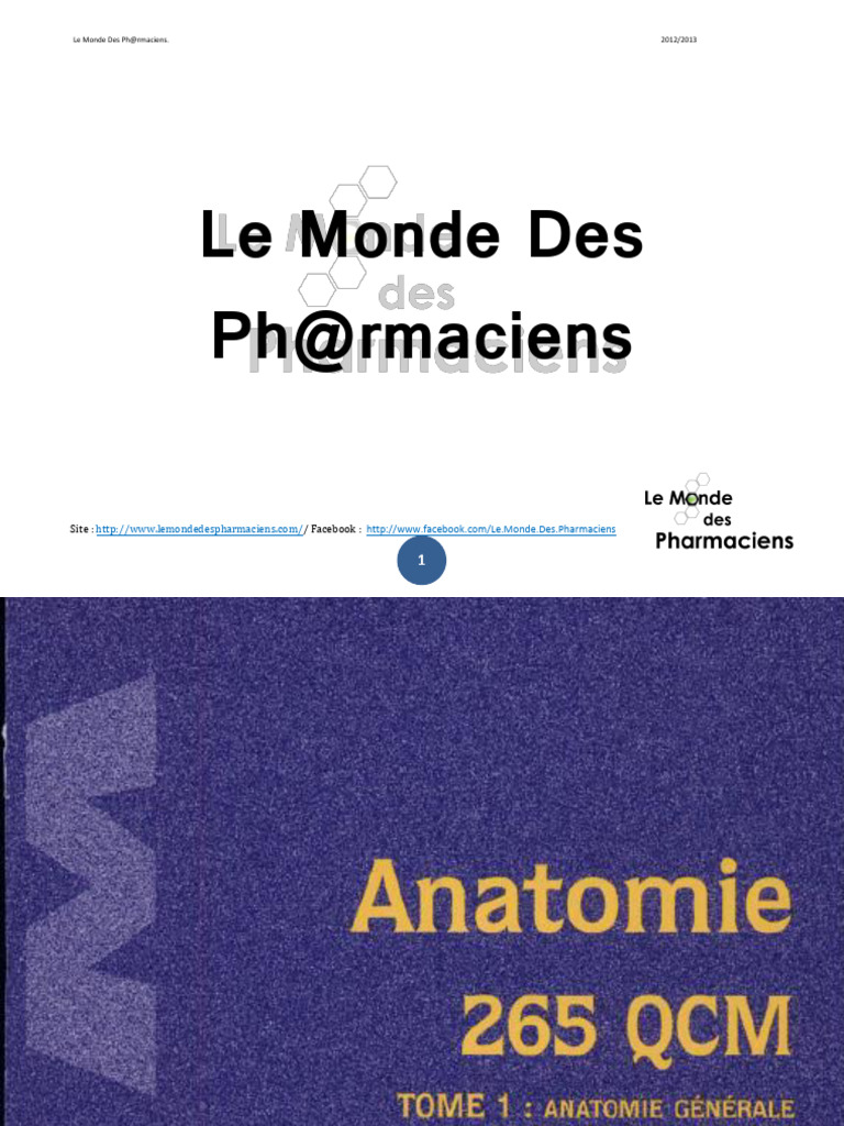 Anatomie 265 QCM. Tome 1, Anatomie Générale, Anatomie Des Membres | PDF