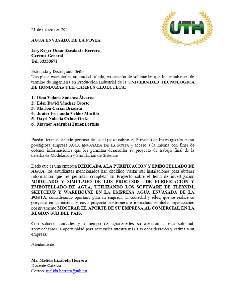 Carta Agua La Posta | PDF