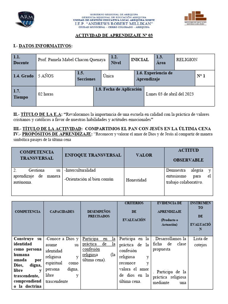 Actividad Infantil: La Última Cena | PDF | Última cena | Jesús