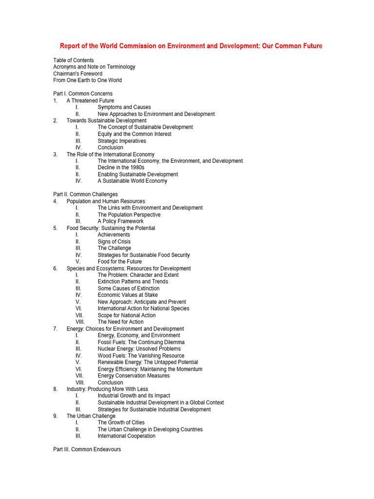 Our Common Future: Sustainable Development Report | PDF ...