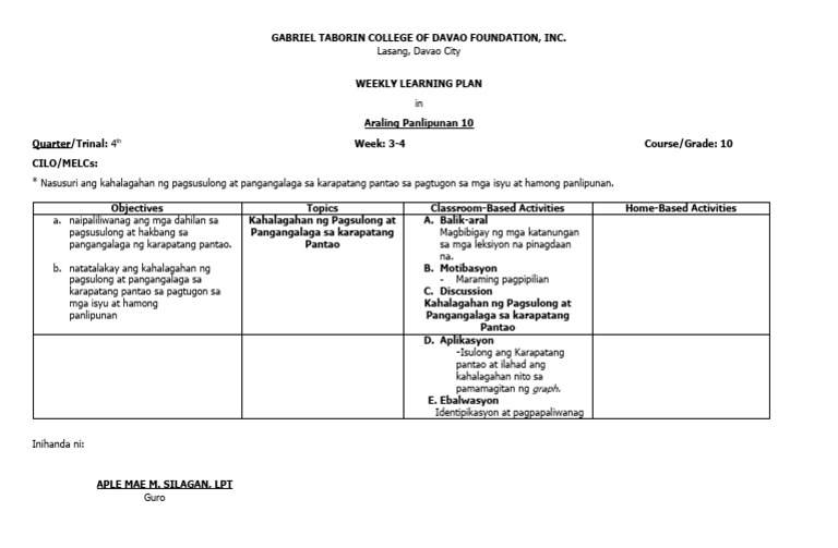 AP 10 - WLP Week 3-4 4TH QUARTER | PDF
