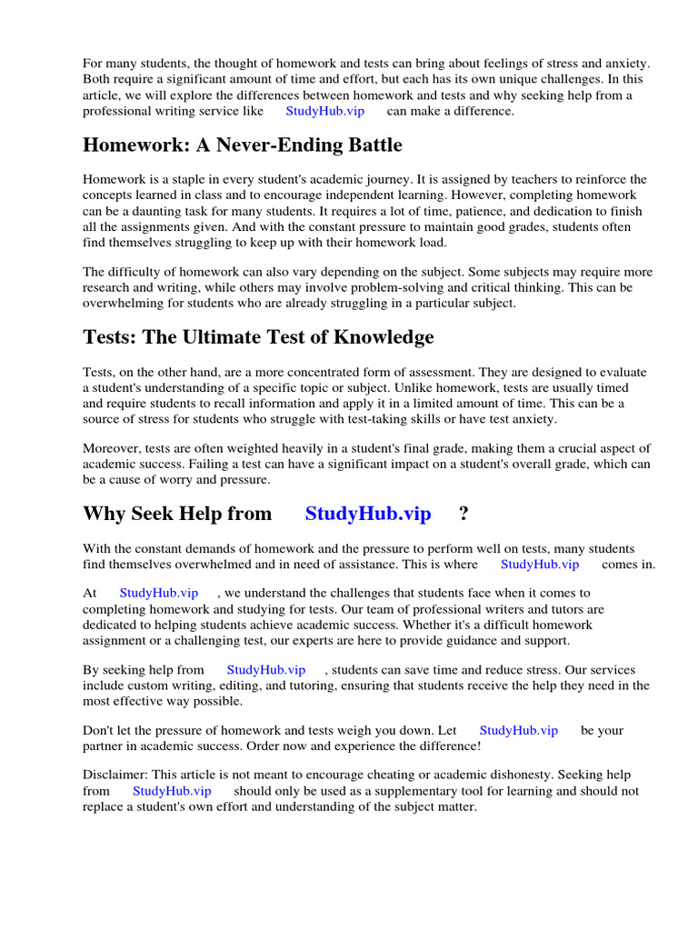 Homework vs Test | PDF | Homework | Schools