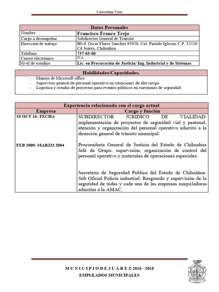 CV de Francisco Franco Trejo: Experto en Seguridad Vial | PDF