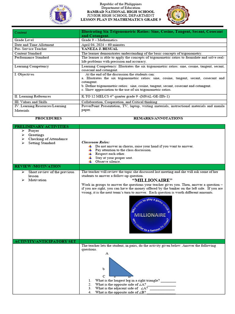 Lp Trigonometry Q4 Pdf Trigonometric Functions Trigonometry 4019