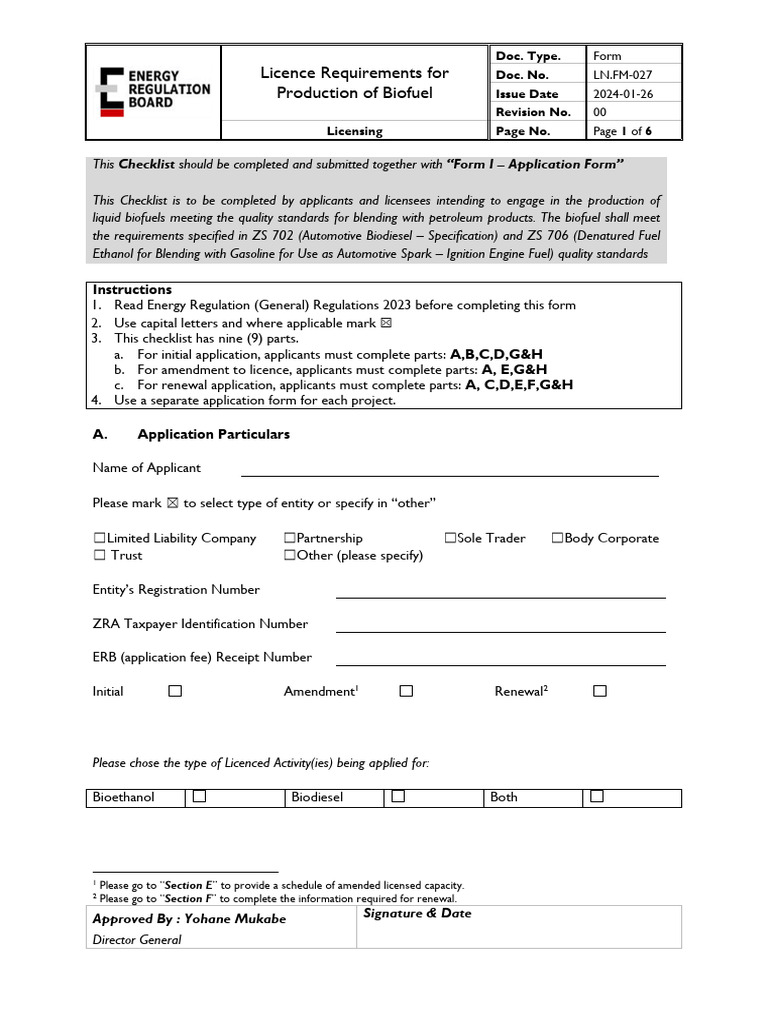 Biofuel Production Licence Checklist | PDF | Biofuel | Biodiesel
