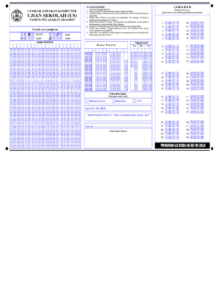 Contoh LJK US 2015 | PDF