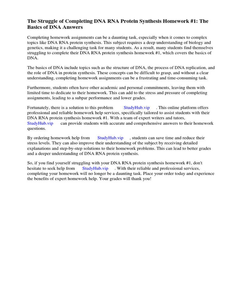 Dna Rna Protein Synthesis Homework 1 The Basics of Dna Answers | PDF ...