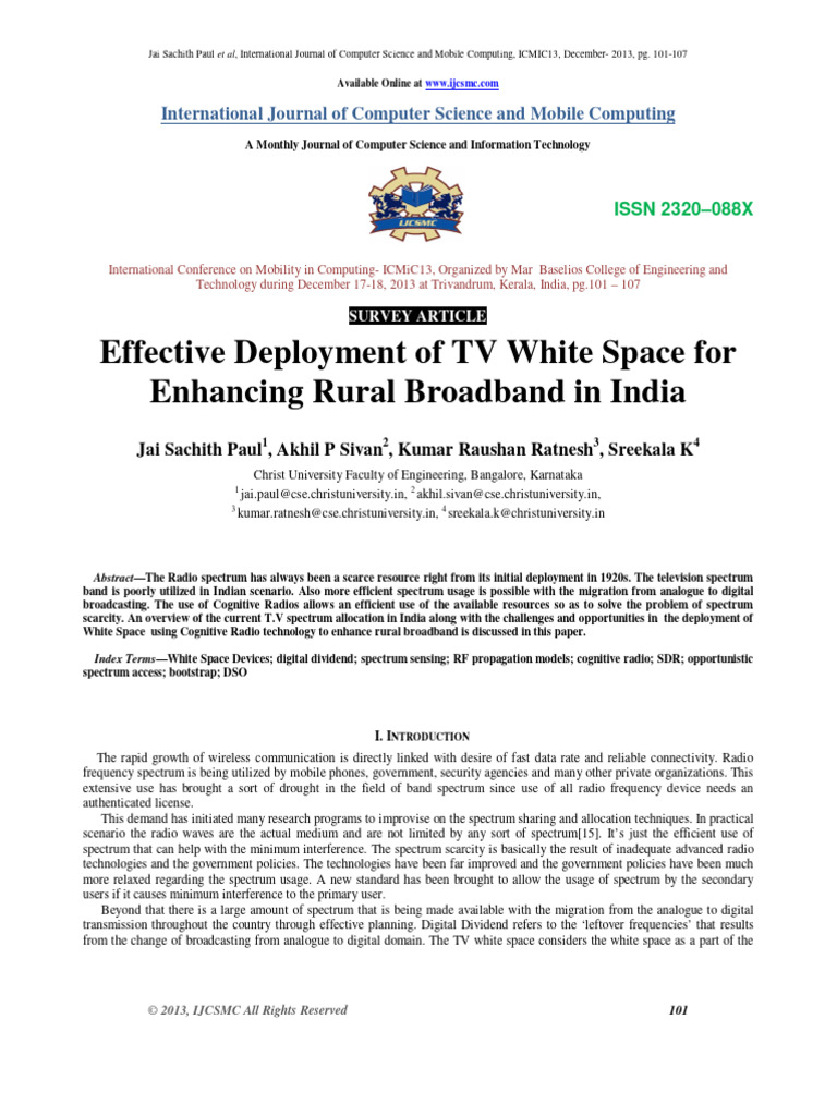 Effective Deployment of TV White Space F | PDF | Radio Spectrum | Cognitive Radio
