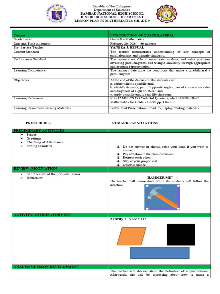 Lesson Plan 1-g9 | PDF | Learning | Teachers