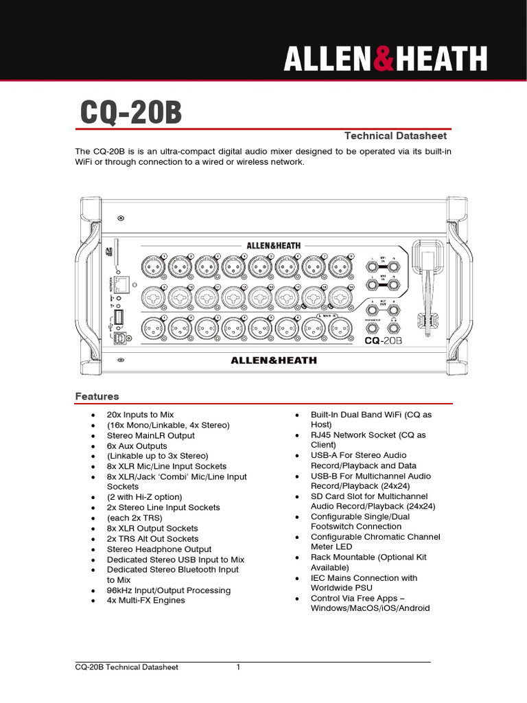 CQ-20B-Tech-Datasheet | PDF | Usb | Sound Technology