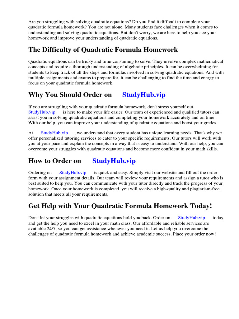 Quadratic Formula Homework Sheet | Download Free PDF | Quadratic ...