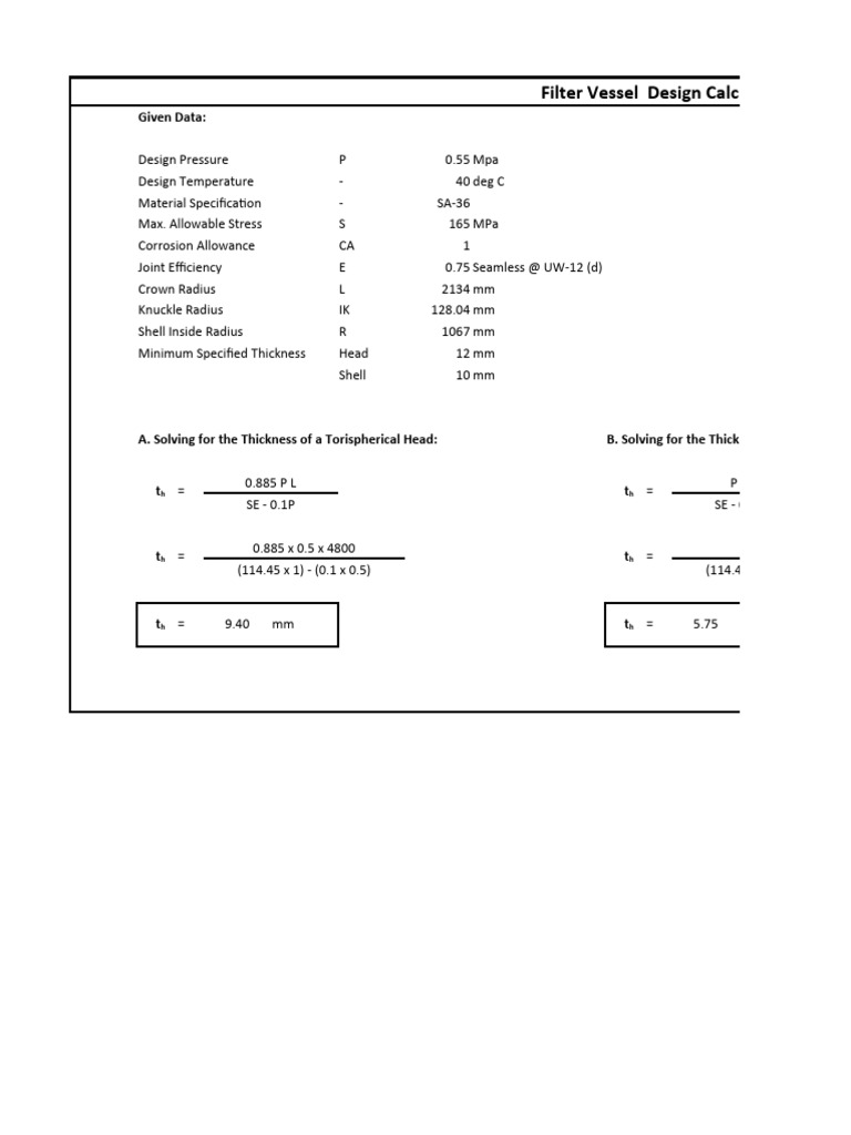 Filter Vessel Design Calculation | PDF