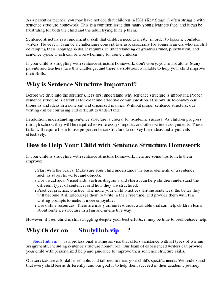 Sentence Structure Homework Ks1 | PDF | Homework | Syntax
