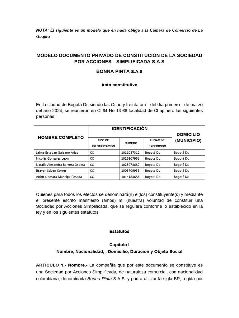 Documento Privado Bonna Pinta Sas - 2024 | PDF | Compartir (Finanzas ...