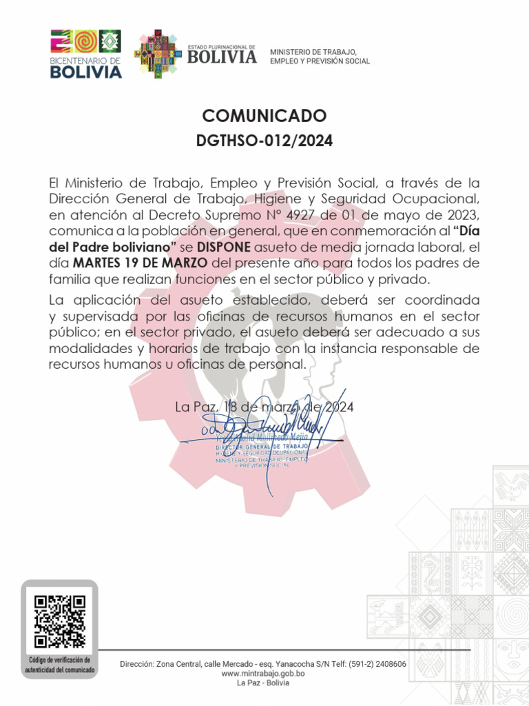 Comunicado DGTHSO 012 2024 | PDF