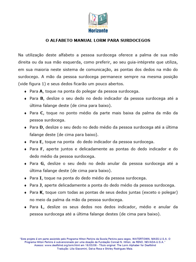 O ALFABETO MANUAL LORM PARA SURDOCEGOS | PDF