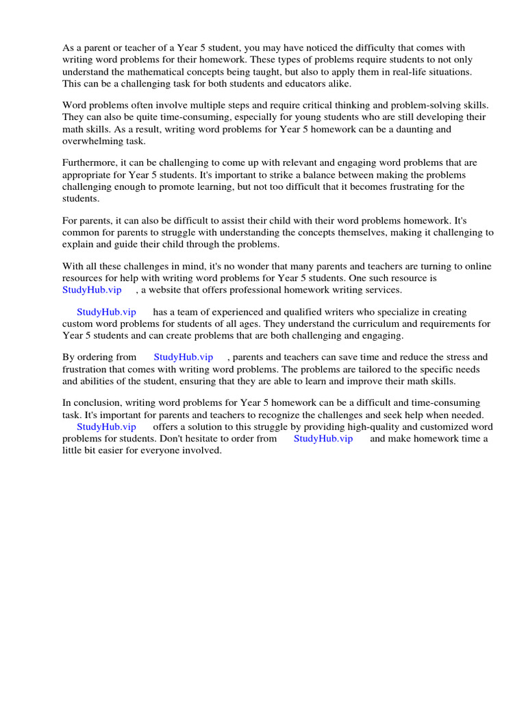 Word Problems Homework Year 5 | PDF | Mathematics | Homework