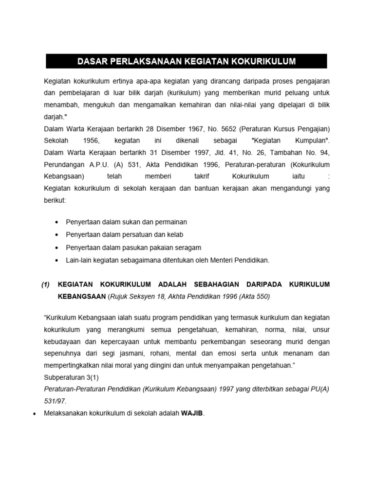 Dasar Perlaksanaan Kegiatan Kokurikulum | PDF