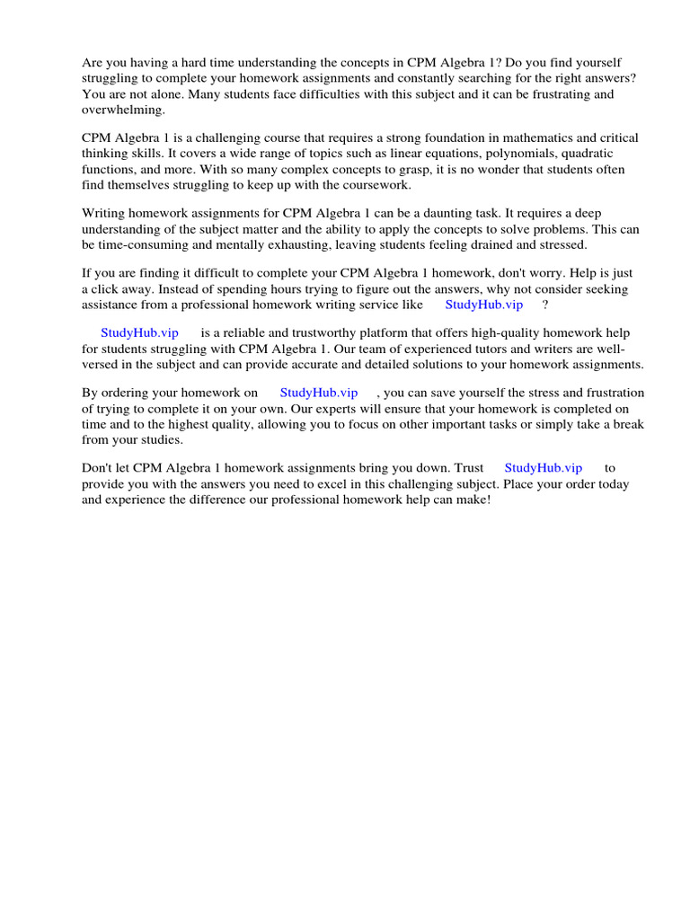 CPM Algebra 1 Homework Answers | PDF | Algebra | Homework